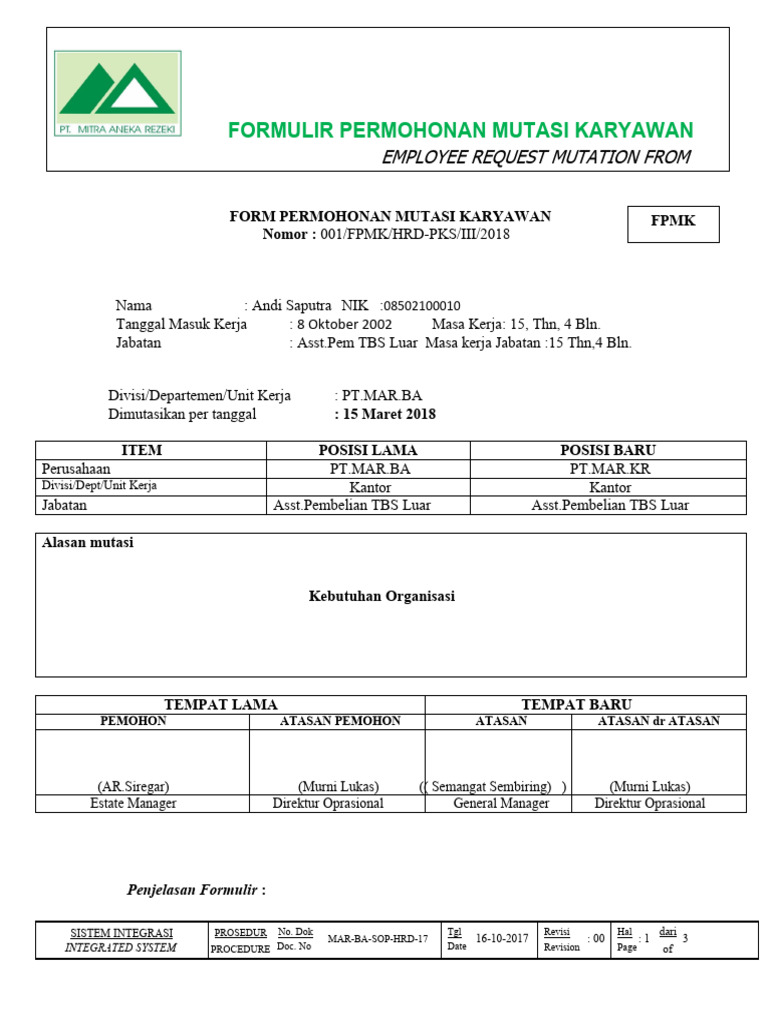 Mutasi Karyawan An Pak Andi | PDF | Teknologi & Rekayasa | Bisnis