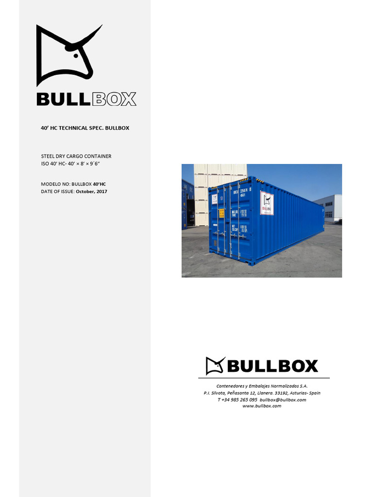 40' HC Steel Cargo Container Specs | PDF | Door | Screw