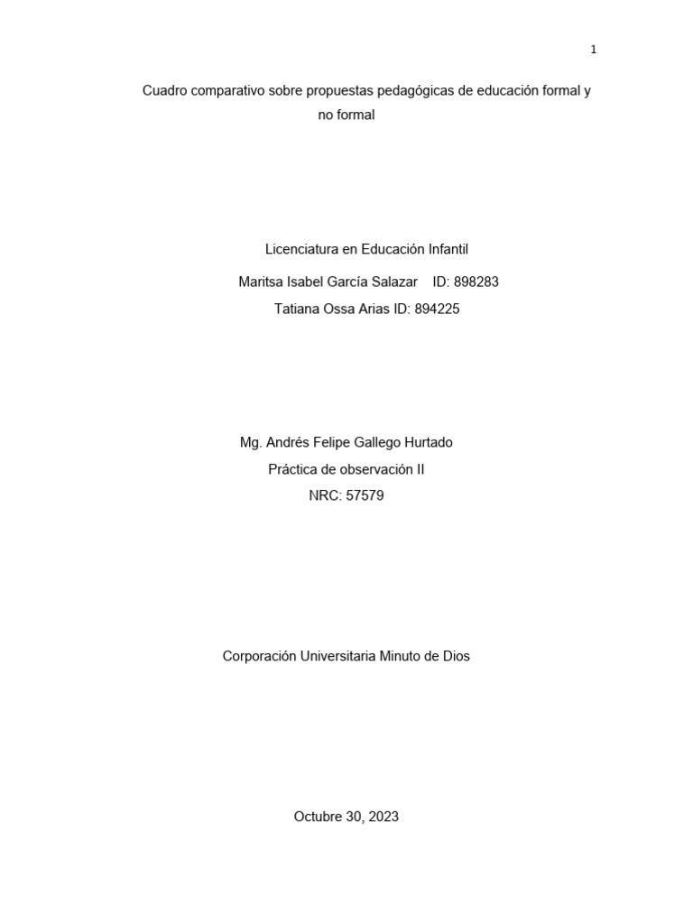 Cuadro Comparativo Sobre Propuestas Pedagógicas de Educación Formal y No Formal | PDF ...