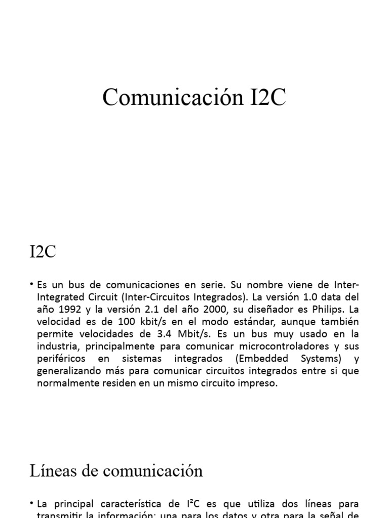 Comunicación I2C | PDF | Transmisión de datos | Ingeniería Informática
