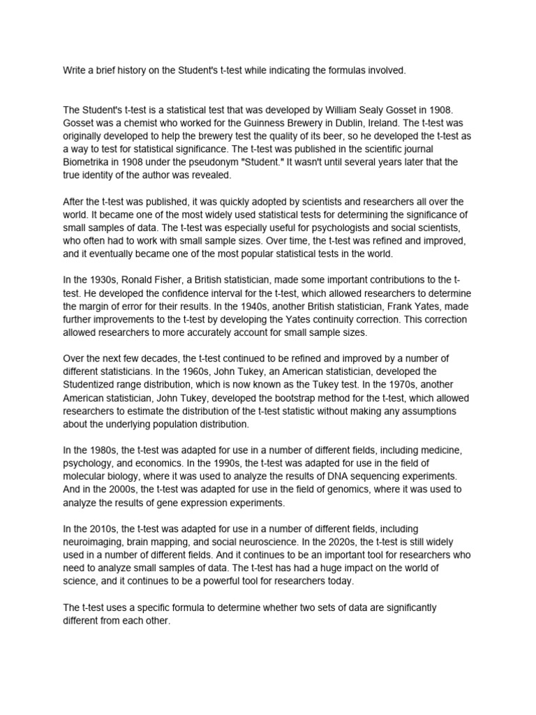 Students T-Test | PDF | Student's T Test | Statistics