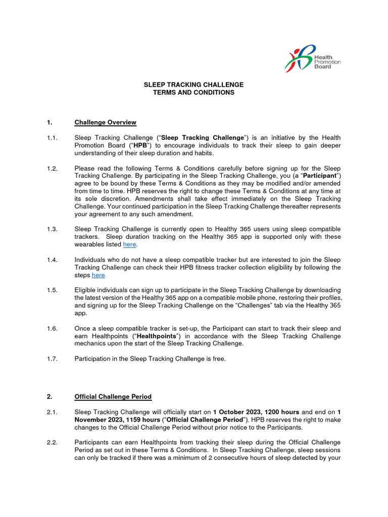 Sleep Tracking Challenge Terms and Conditions | PDF | Indemnity ...