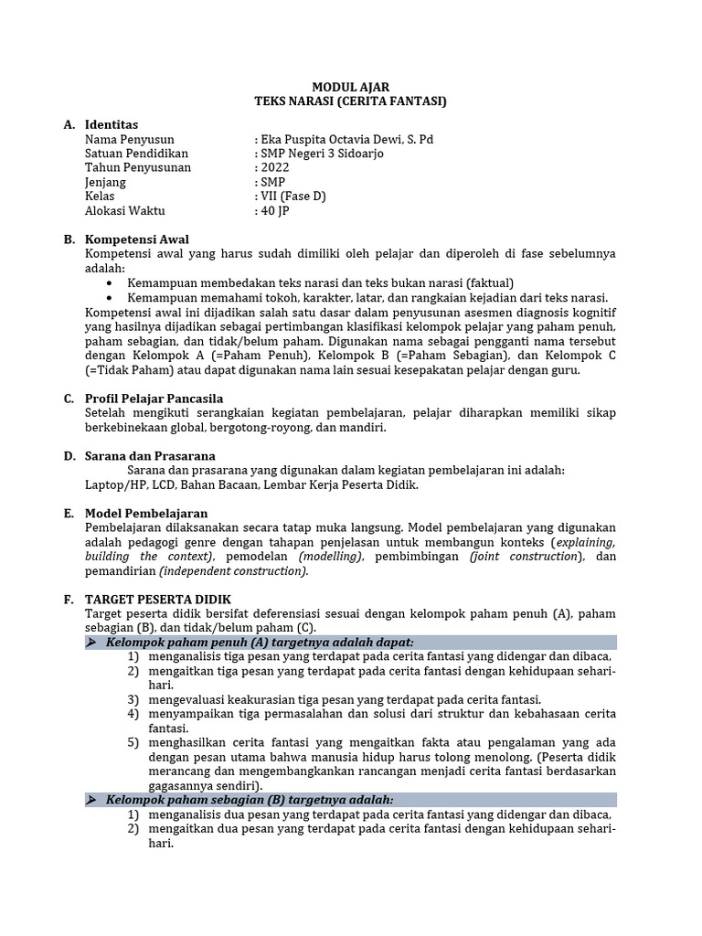 Modul Ajar Teks Narasi | PDF