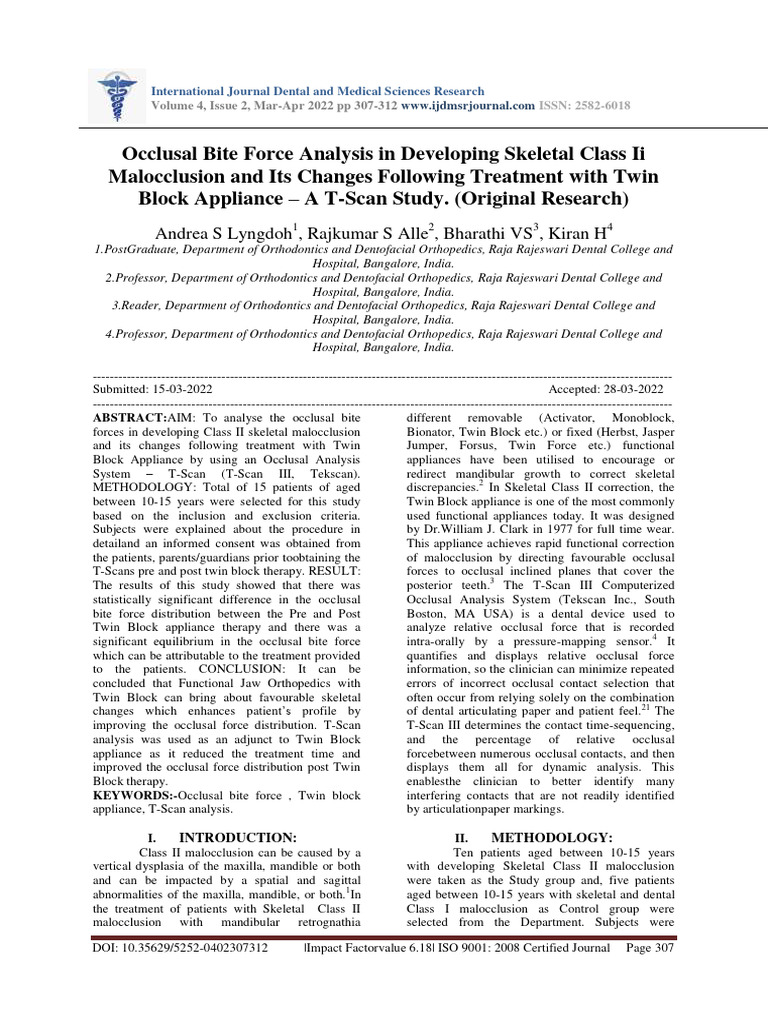 Occlusal Bite Force Analysis in Developing Skeletal Class Ii Malocclusion and Its Changes ...