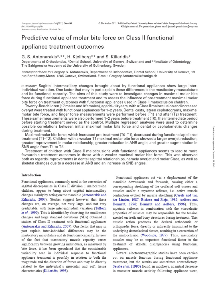 Molar Bite Force and Class II Treatment Outcomes | PDF | Dentistry Branches
