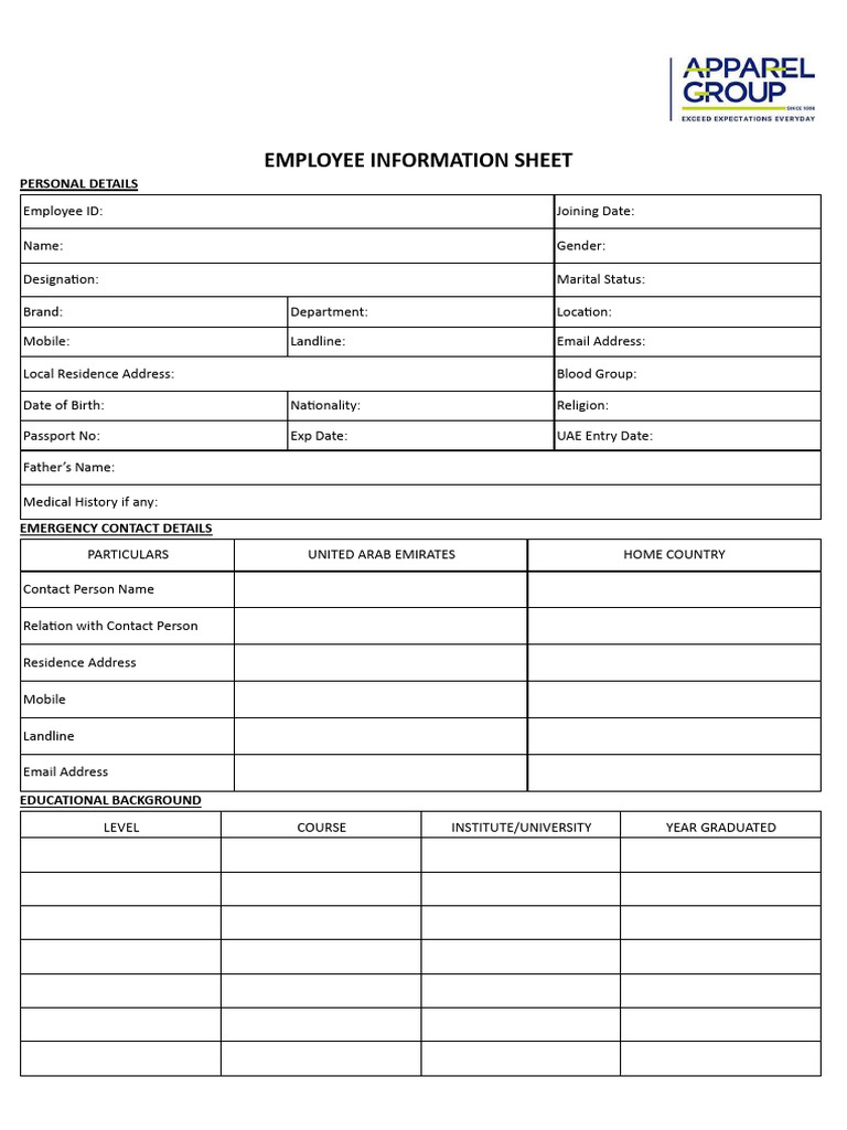 Employee Information Sheet-2 | PDF | United Arab Emirates