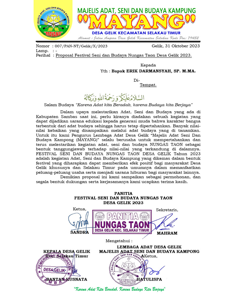 Proposal Festival Budaya Gelik 2023 | PDF | Teknologi & Rekayasa