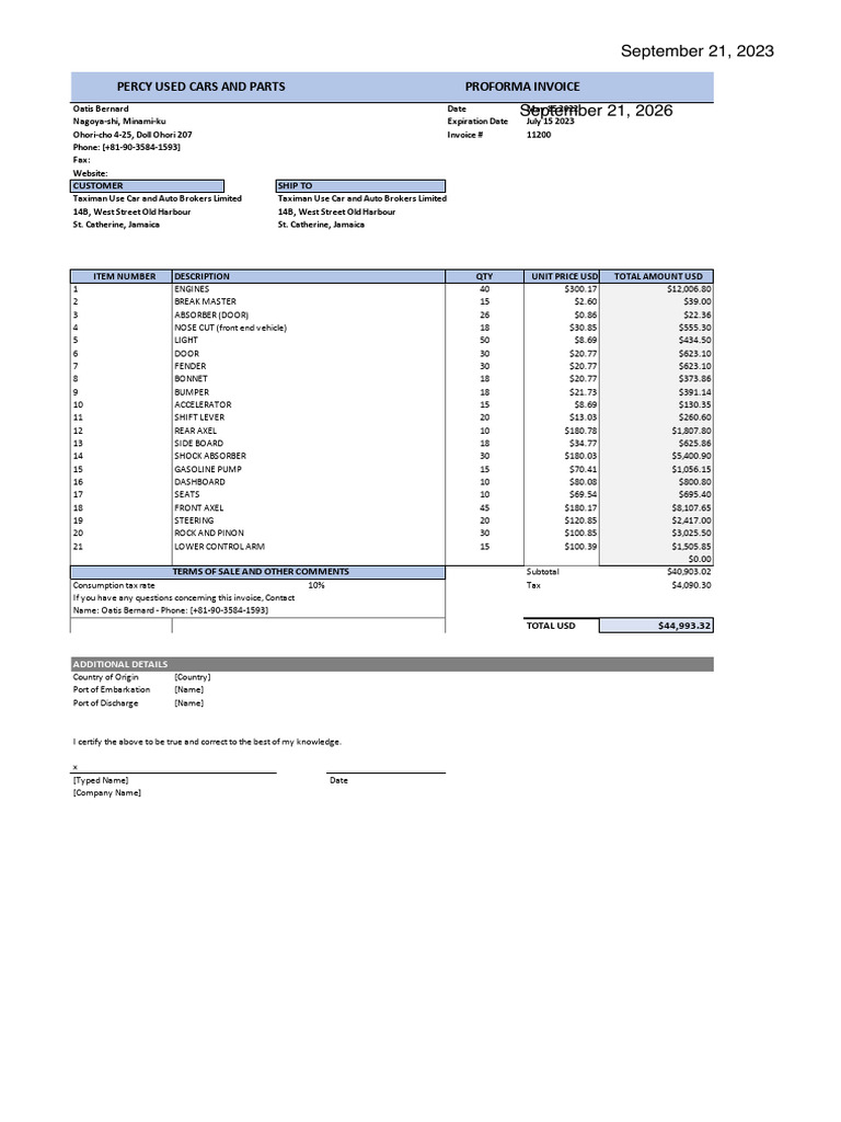Proforma 001 Invoice | Download Free PDF | Car | Rear Wheel Drive Vehicles