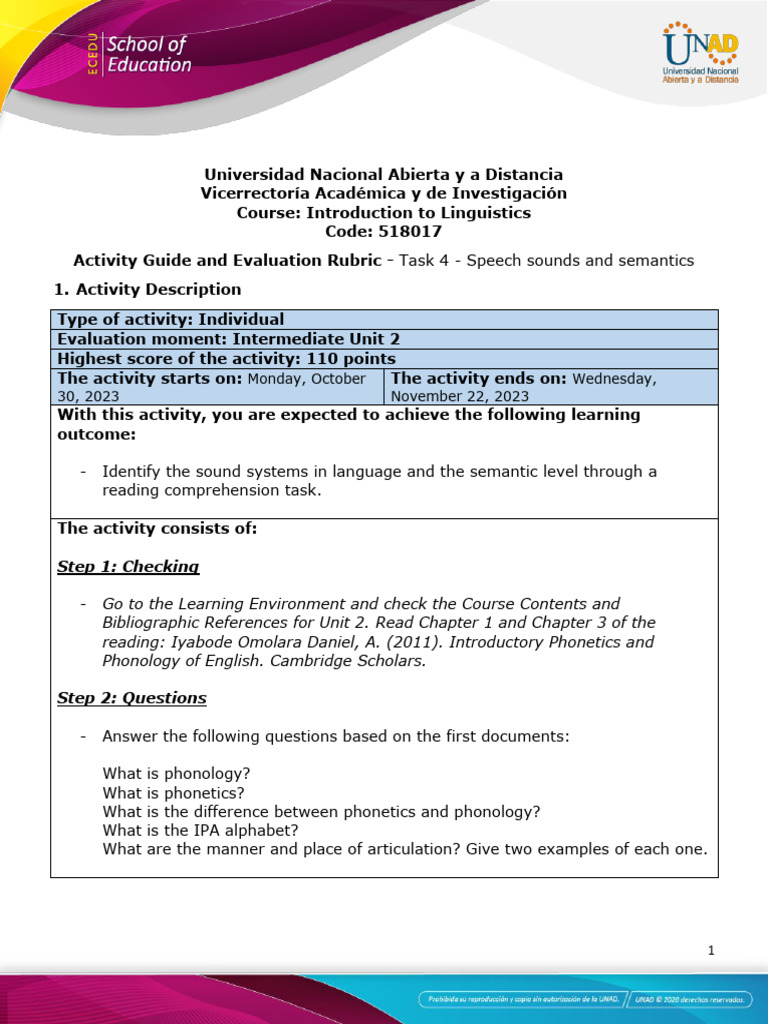 Activity Guide and Evaluation Rubric - Task 4 - Speech Sounds and Semantics | PDF | Plagiarism ...