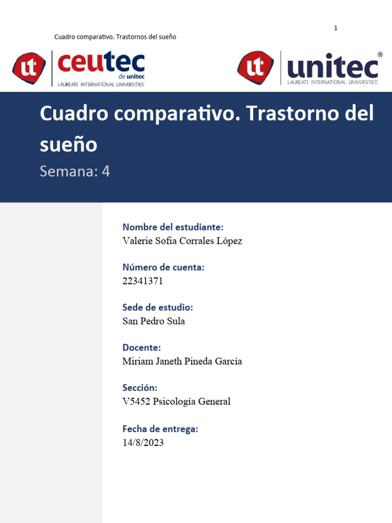 Cuadro Comparativo. Trastornos Del Sueño | PDF Cuadro Comparativo. Trastornos Del Sueño | PDF