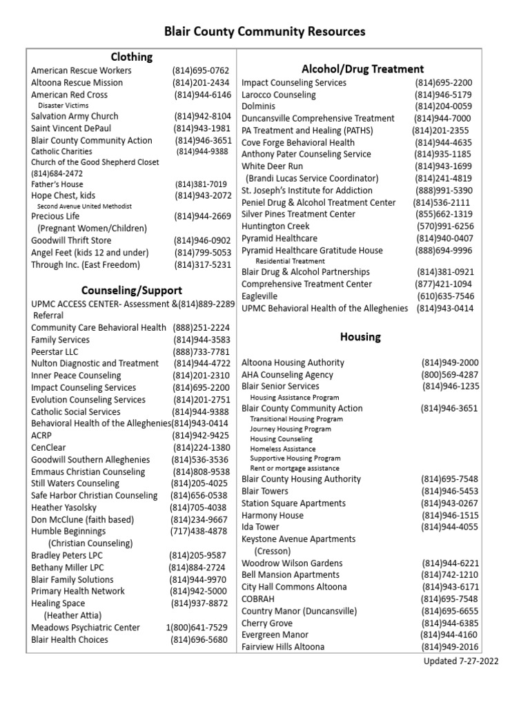 Blair County Community Resource Guide | PDF | Methodism | Health Care