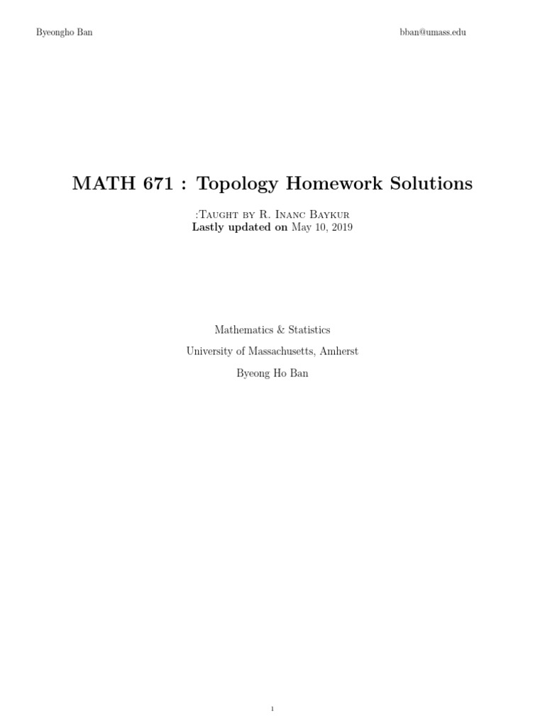 Topology Homework Solutions MATH 671 | PDF | Space (Mathematics) | Geometry