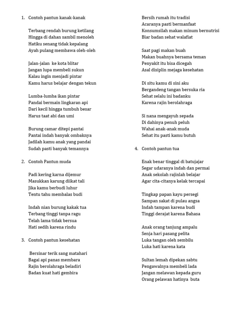 Contoh Pantun Kanak-Kanak Lucu | PDF | Memasak, Makanan, & Anggur