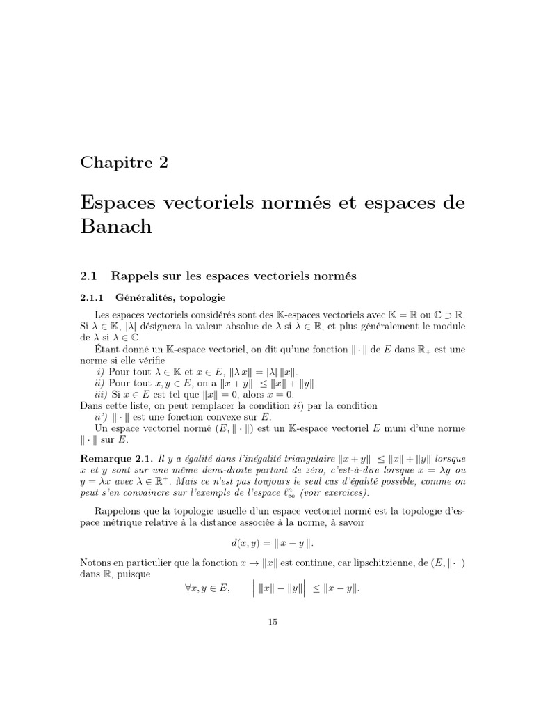 Espaces Normés Et Espaces de Banach | PDF | Limite (mathématiques ...