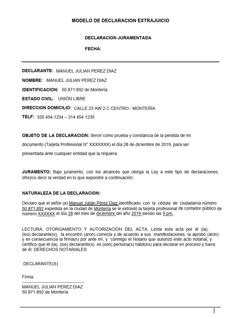 Modelo de Declaracion Extrajuicio | PDF