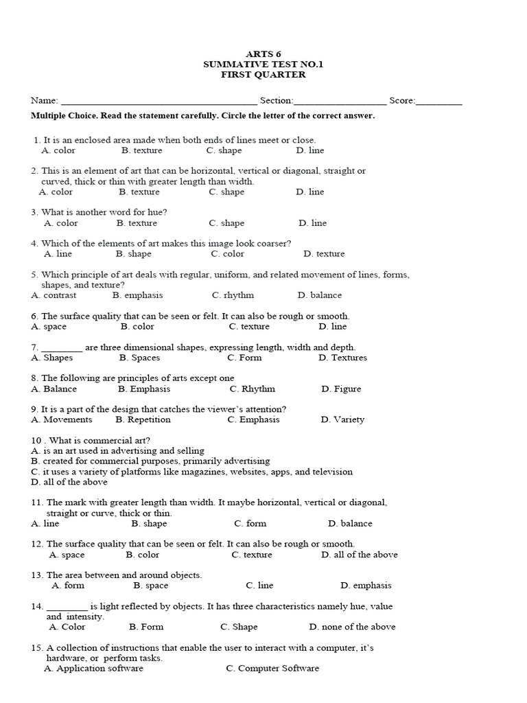 Q1 - Art - Summative Test No. 1 With Tos | PDF | Software | Application ...