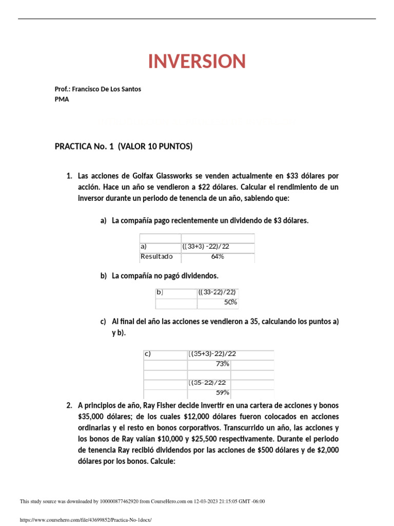 Practica No. 1 | PDF | Compartir (Finanzas) | Inversiones