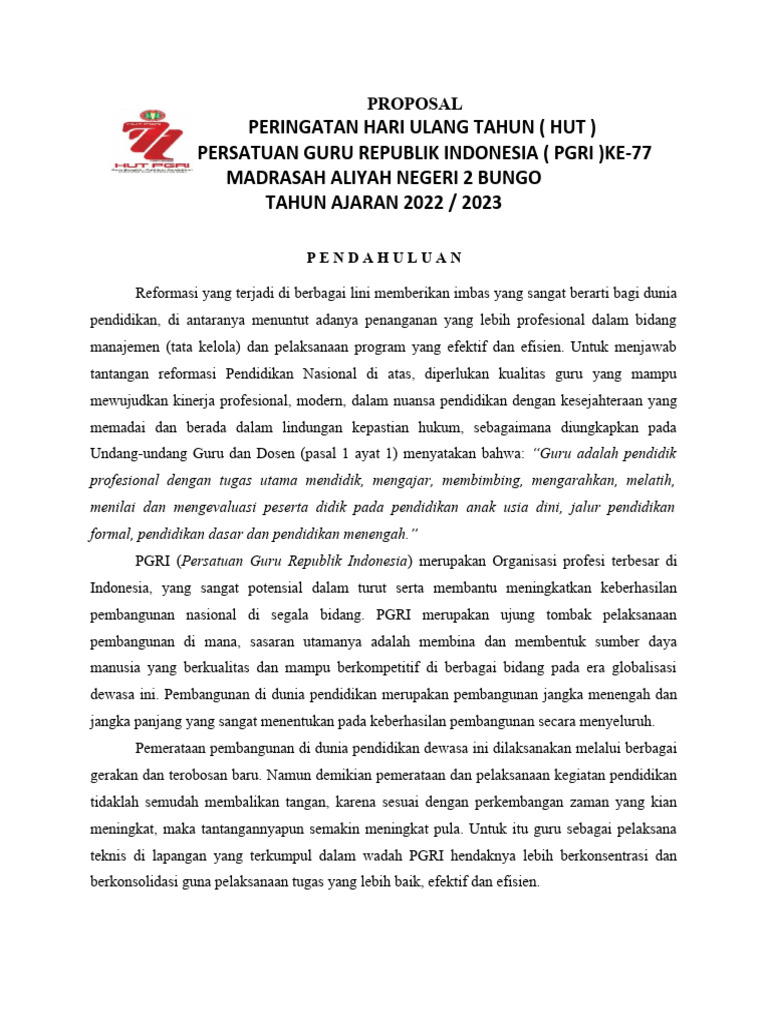 Proposal Hut Pgri | PDF