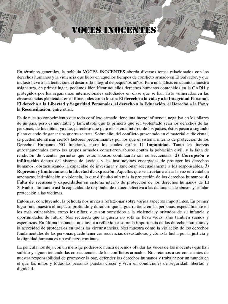 Voces Inocentes - DDHH Ii Fase | PDF | Derechos humanos | Violación