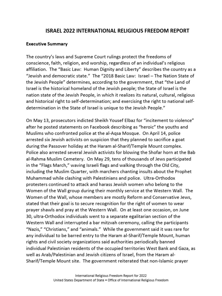 Israel 2022 International Religious Freedom Report | PDF | Temple Mount ...