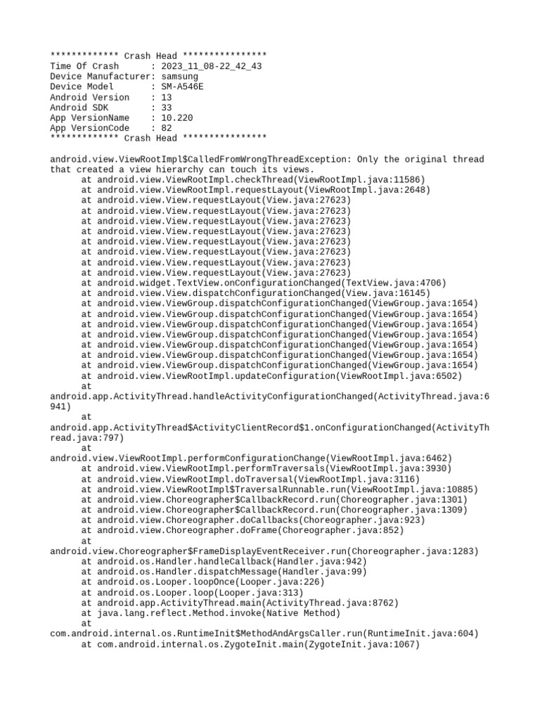 Samsung App Crash Log Analysis | PDF | Java (Programming Language) | Android (Operating System)