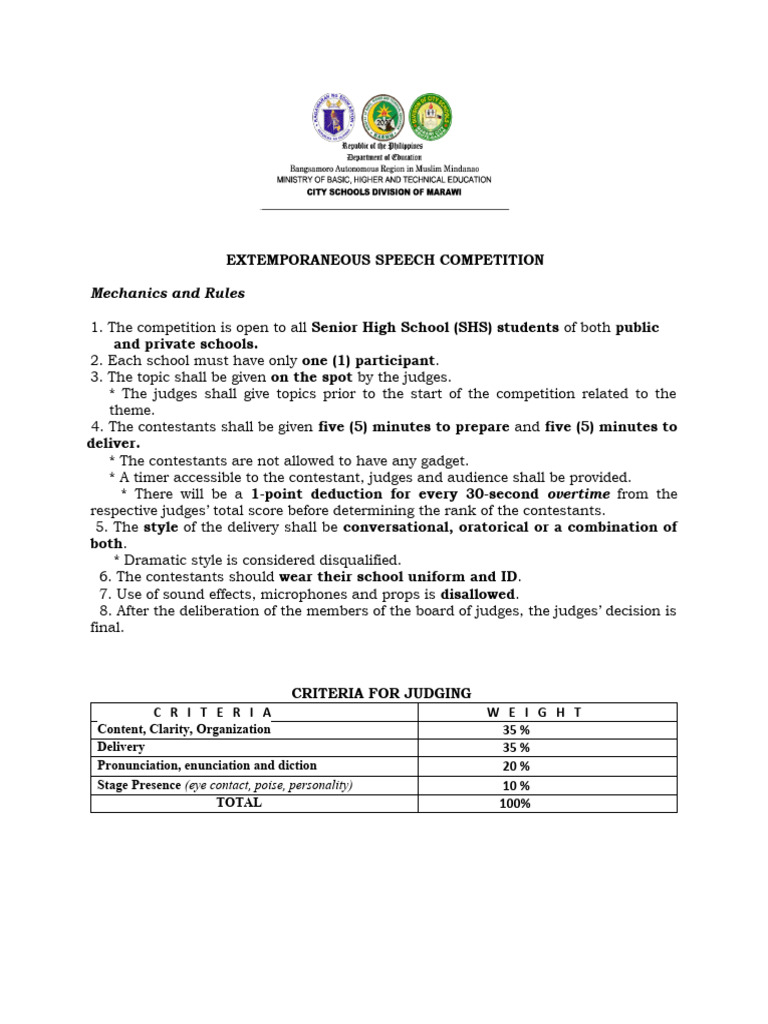 Extemporaneous Speech Competition Mechanics | PDF