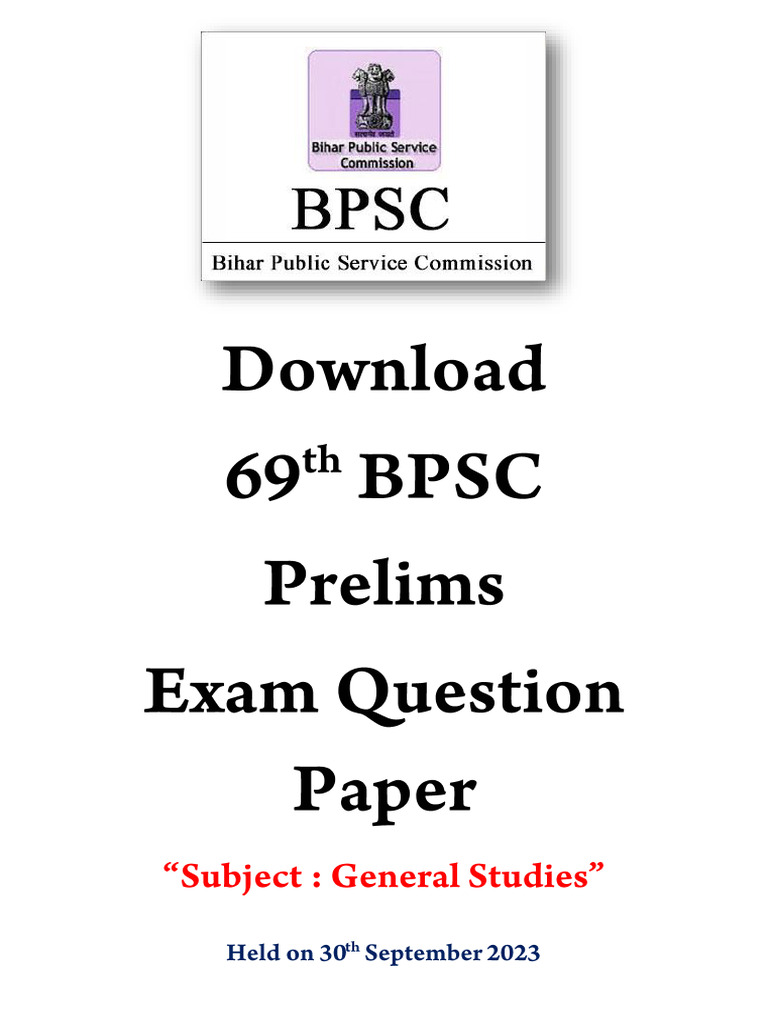 68th BPSC Preliminary Exam Question Paper English Medium Set A Held On 30th September 2023 - WWW ...