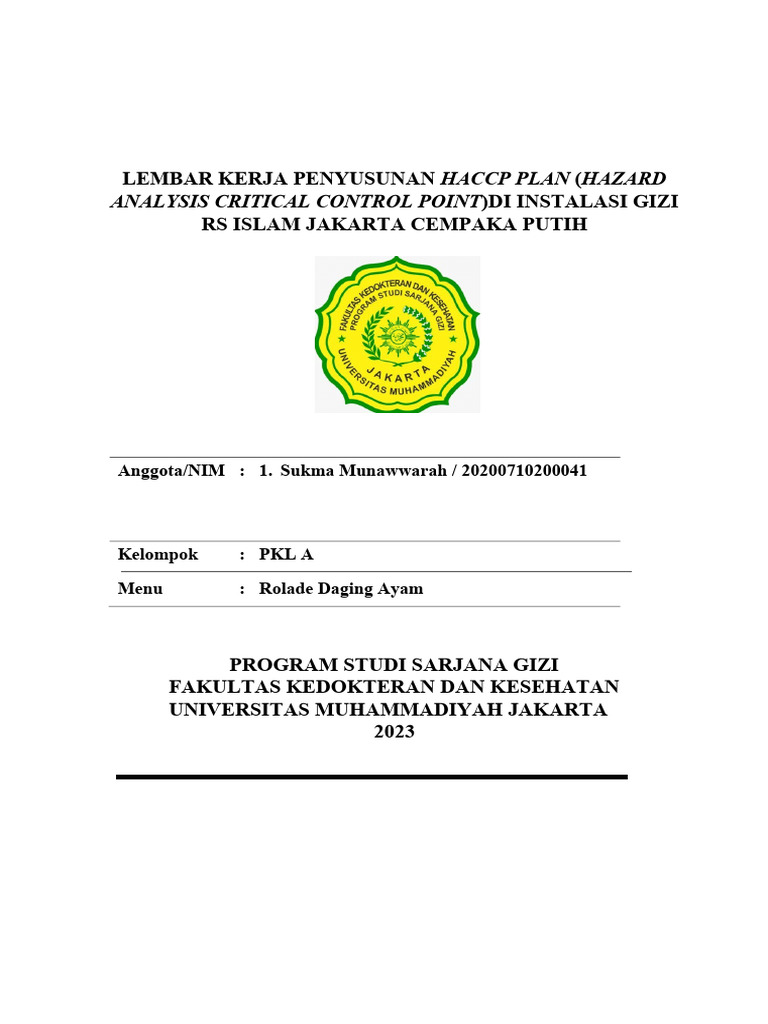 Contoh Lembar Kerja HACCP PKL MSPM | PDF