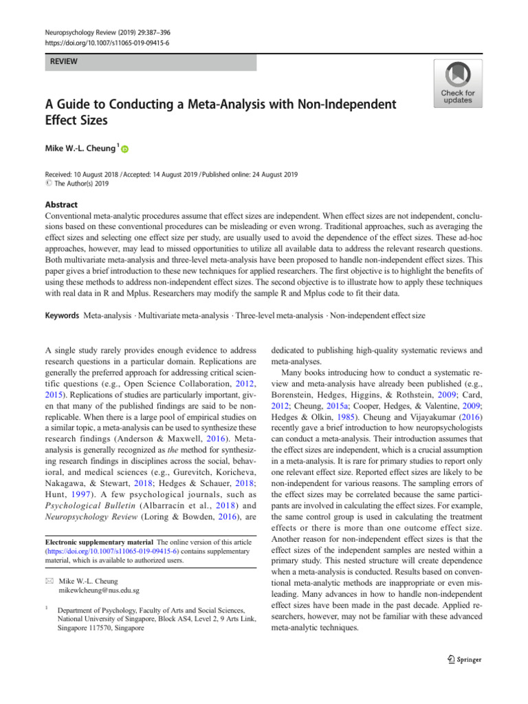 A Guide To Conducting A Meta-Analysis With Non-Independent Effect Sizes | PDF | Meta Analysis ...