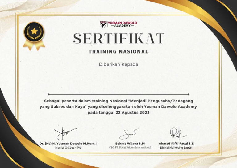Sertifikat Training Nasional | PDF