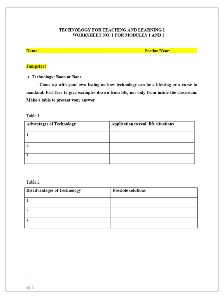TTL 1 Worksheet 23 2023 | PDF | Educational Technology | Teachers