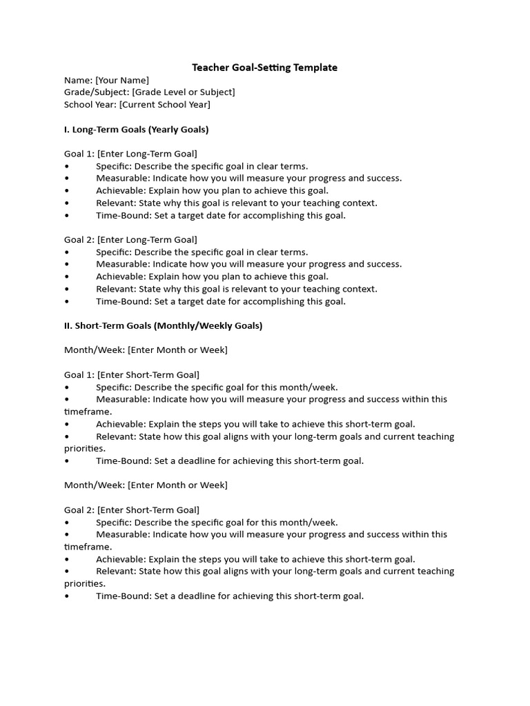 Teacher Goal-Setting Template Guide | PDF | Goal | Goal Setting