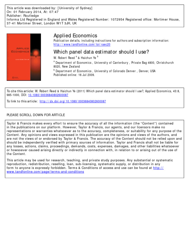 Reed 2011 | PDF | Econometrics | Statistical Inference