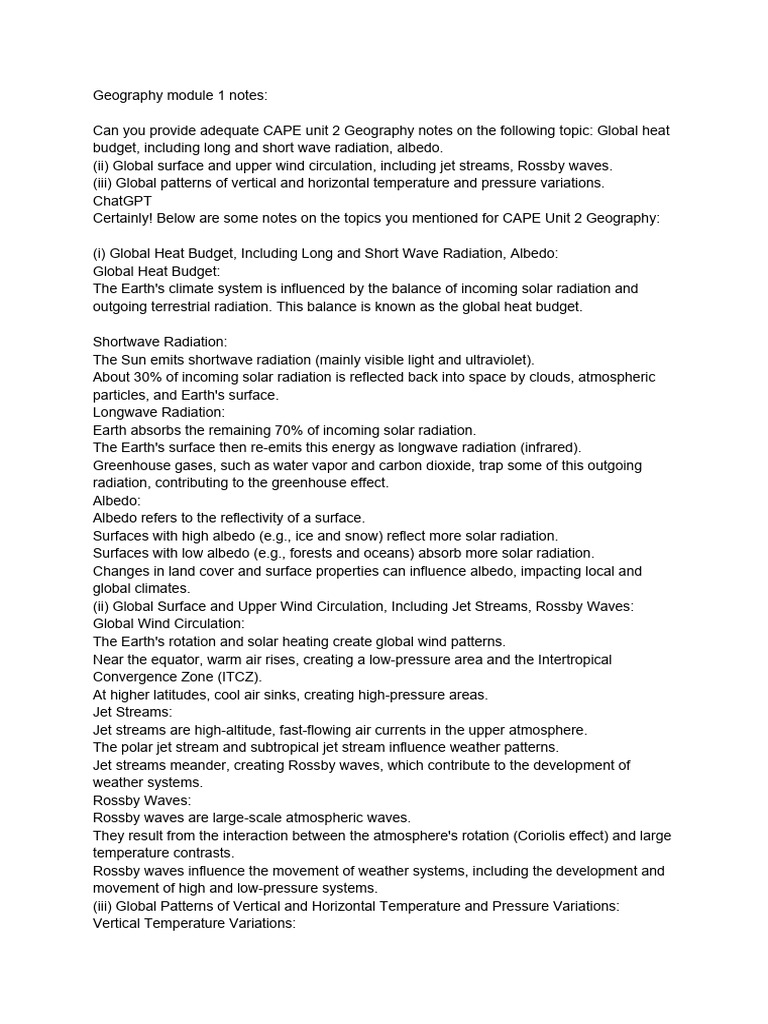 Geography Module 1 Notes | PDF | Atmosphere Of Earth | Troposphere