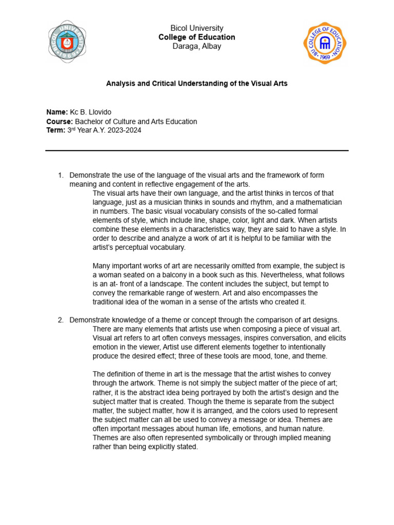 Art Analysis Act. | PDF | Idea | Experience