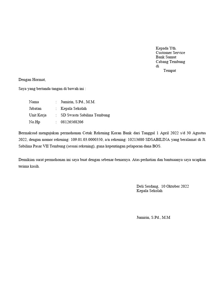 Permohonan Rek Koran SD Sabilina | PDF