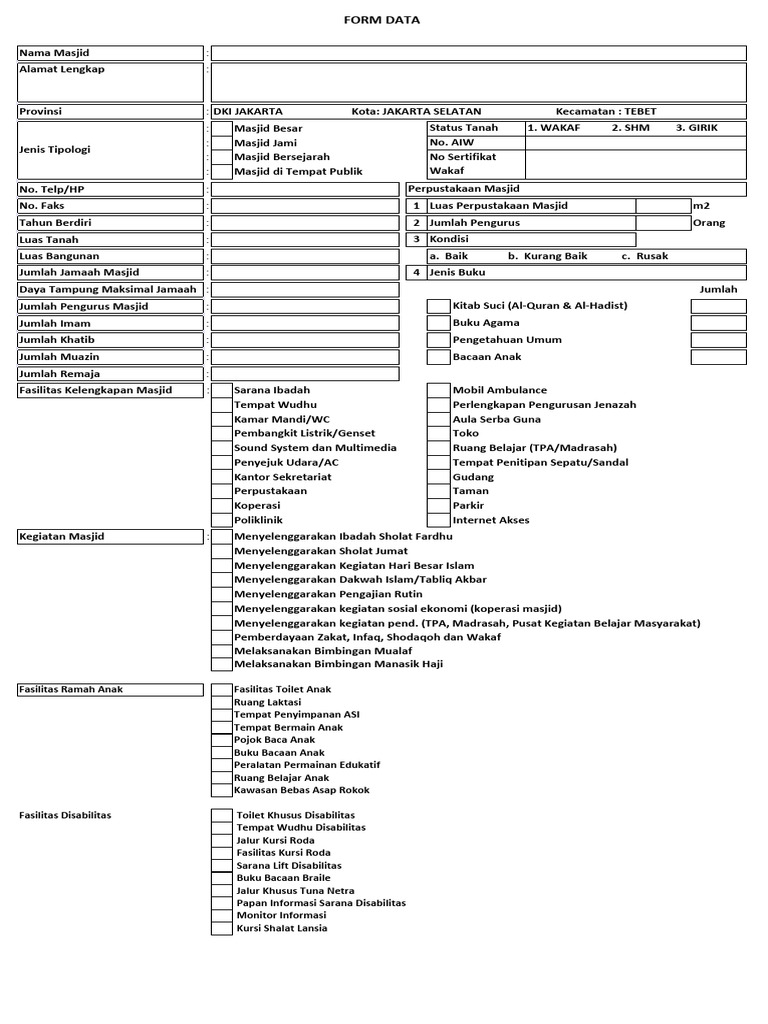 Form Pendataan Masjid - Musholla | PDF
