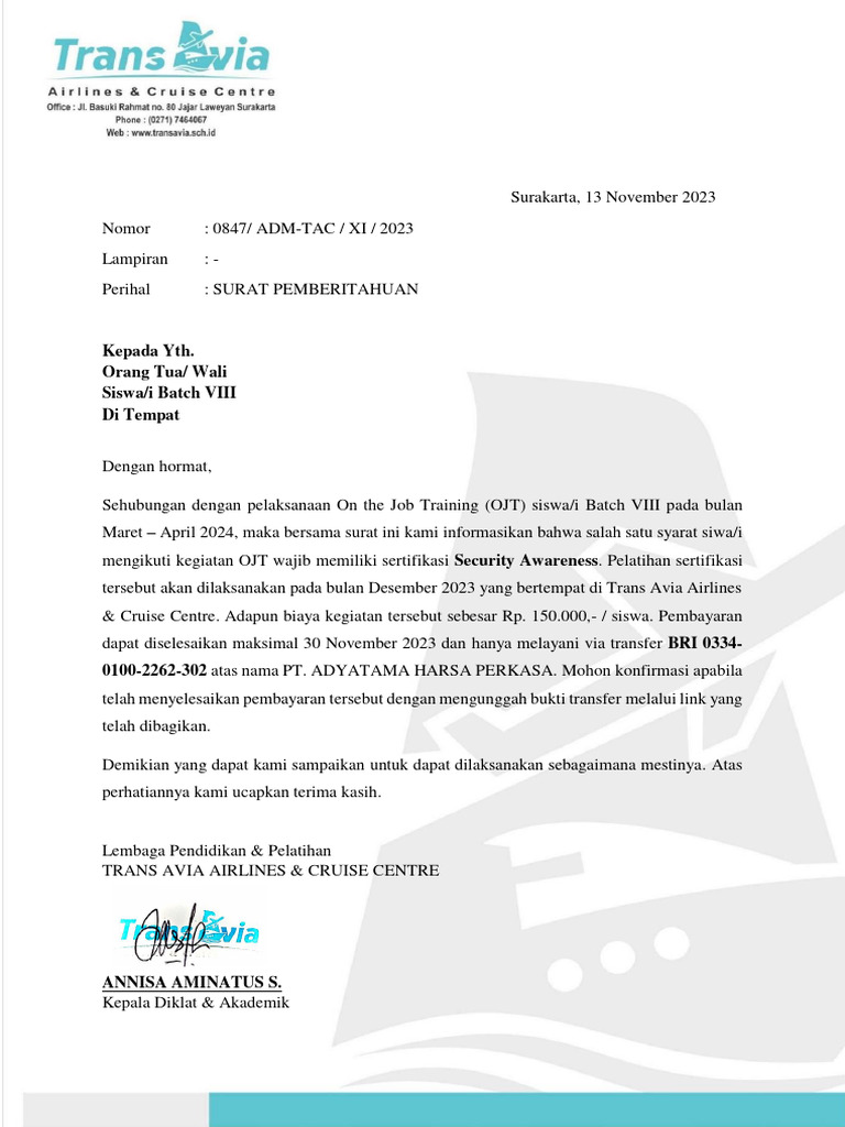 Surat Pemberitahuan Security Awareness | PDF