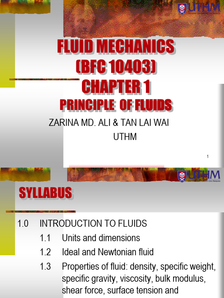 Chapter 1 - Principle of Fluids | PDF | Viscosity | Fluid