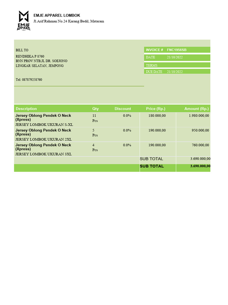 EMJE Apparel Invoice FNC1956SB | PDF