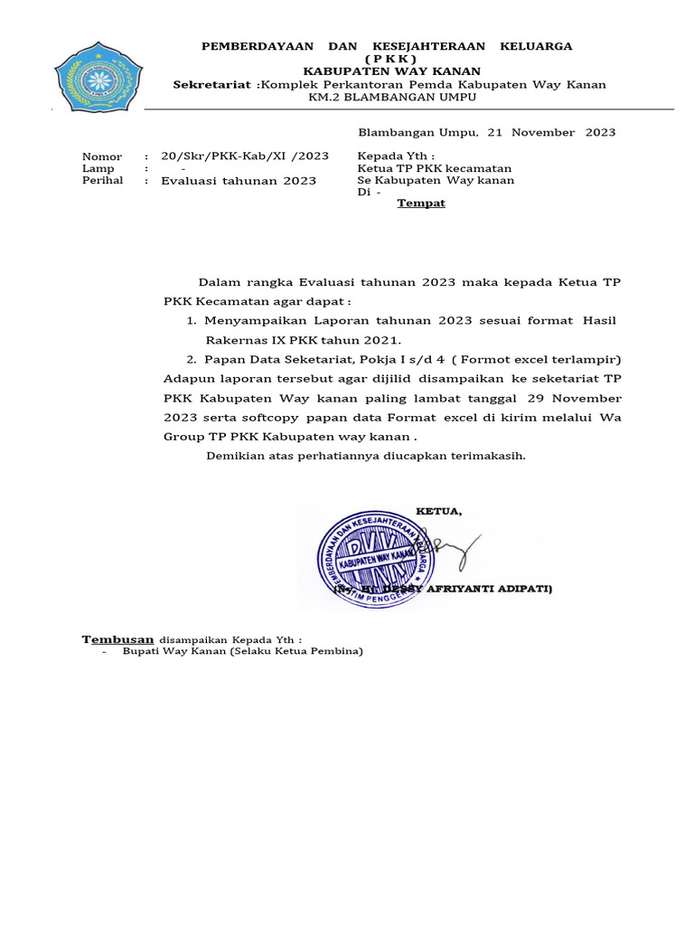 Evaluasi Tahunan TP PKK 2023 Way Kanan | PDF