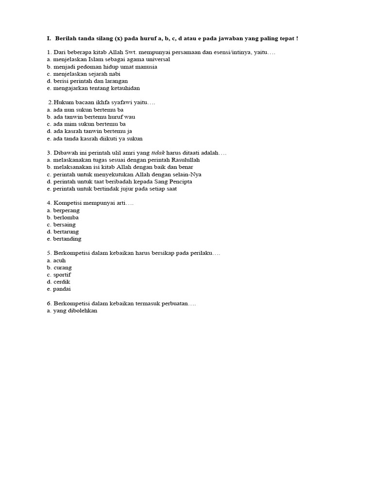 Soal Pas Pai Kelas 11 | PDF