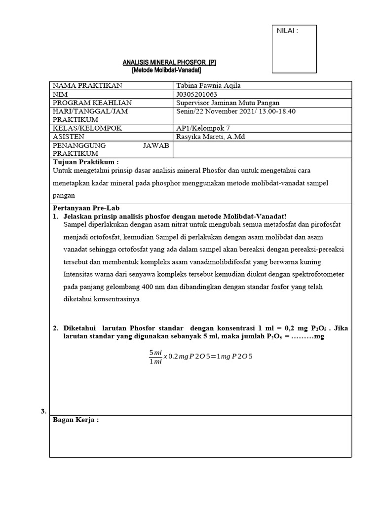 Analisis Phosfor Metode Molibdat-Vanadat | PDF