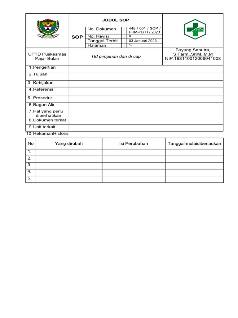 Contoh Sop Dan Daftar Tilik | PDF