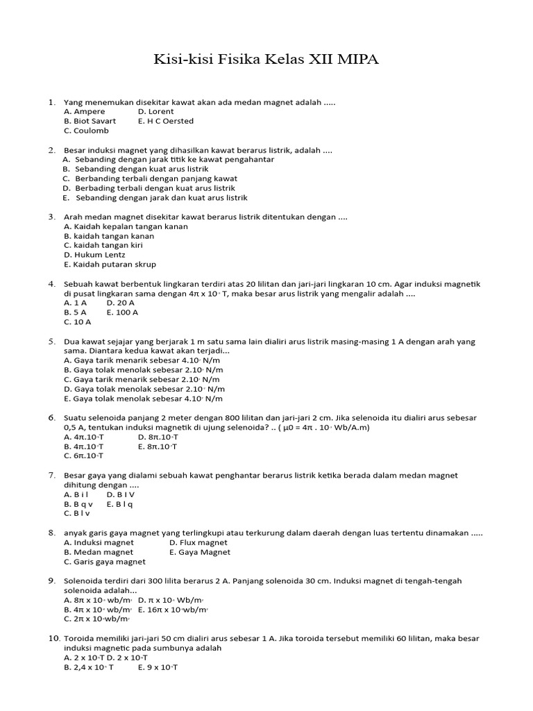 Kisi-Kisi PAS Fisika XII MIPA (Ganjil) | PDF