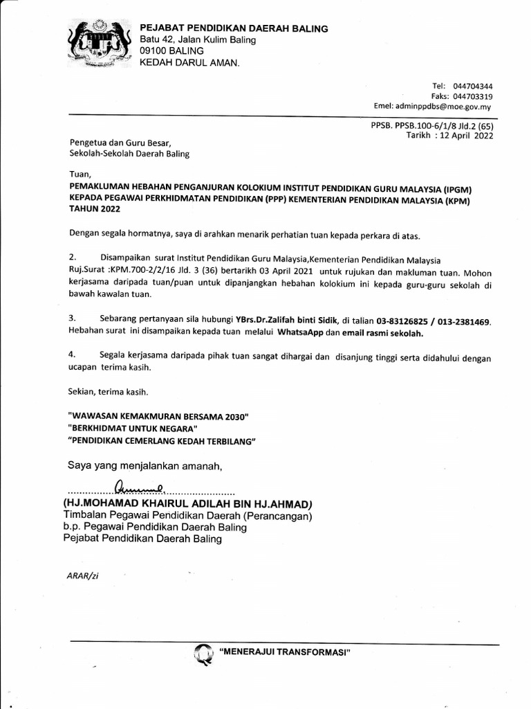 Pemakluman Hebahan Penganjuran Kolokium Ipgm KPD PPP KPM Ntahun 2022 | PDF