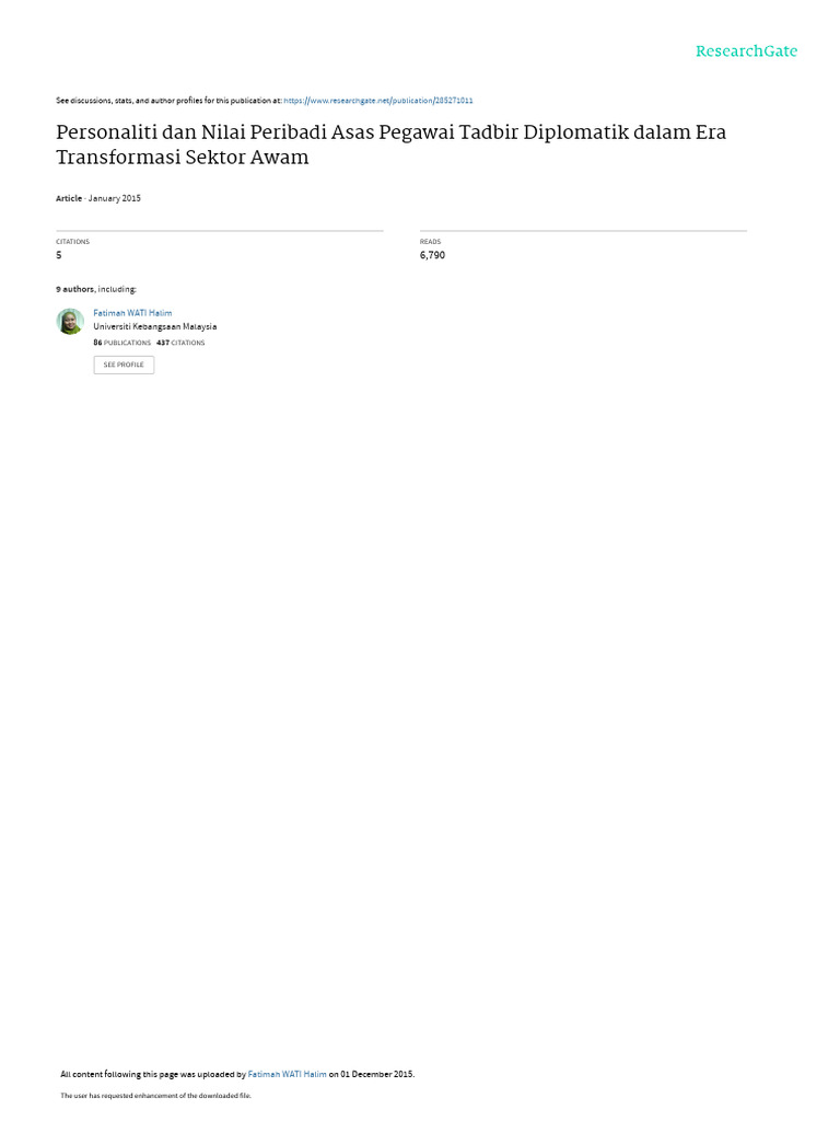 Personaliti Dan Nilai Peribadi Asas Pegawai PTD Dalam Era Transformasi Sektor Awam | PDF ...