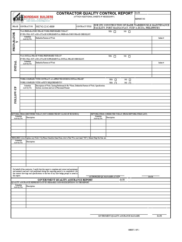 CONTRACTOR QC REPORT p1 | PDF | Evaluation | Quality