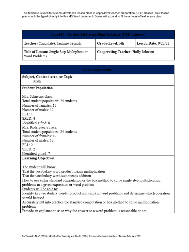9 22 Math Lesson On Single Step Multiplication Word Problems-2 | PDF ...