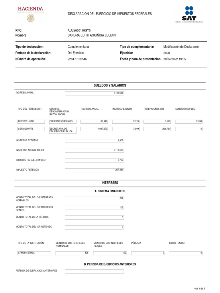 Detalle Declaracion Anual 2020 | Descargar gratis PDF | Impuesto sobre la renta | Riqueza